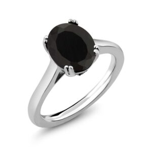 gem stone king 925 sterling silver black onyx and white diamond women's ring (3.03 cttw oval) (size 5)