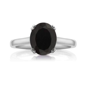 Gem Stone King 925 Sterling Silver Black Onyx and White Diamond Women's Ring (3.03 Cttw Oval) (Size 5)