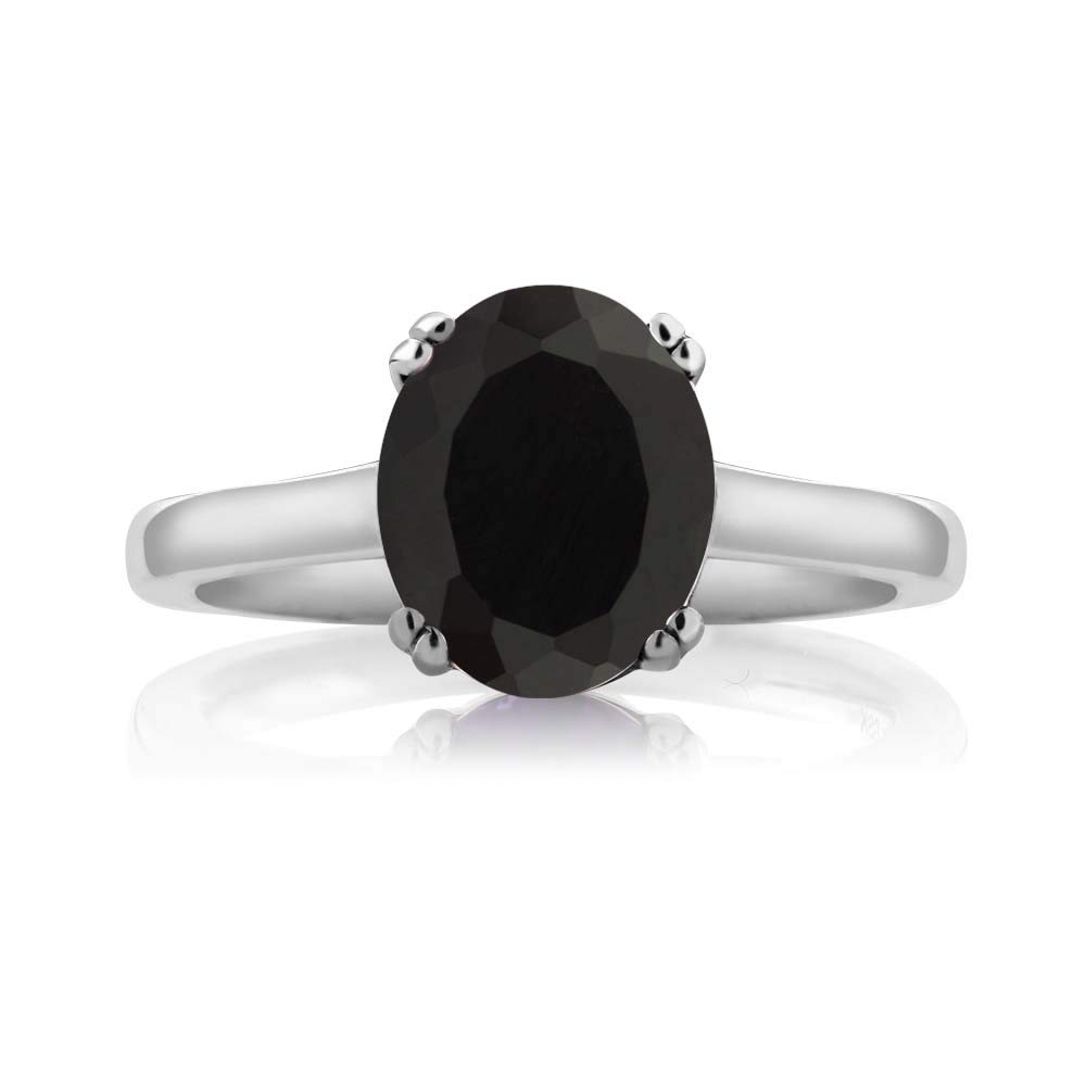 Gem Stone King 925 Sterling Silver Black Onyx and White Diamond Women's Ring (3.03 Cttw Oval) (Size 5)