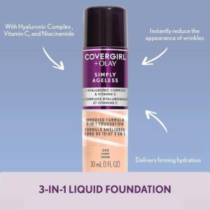 CoverGirl & Olay Simply Ageless 3-in-1 Liquid Foundation, Matte Finish, Hyaluronic & Vitamin C Formula, Cruelty Free, Classic Ivory, 1 Count