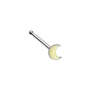 freedom fashion illuminating glow in the dark moon 316l surgical steel nose ring (20 ga, 9/32", yellow)