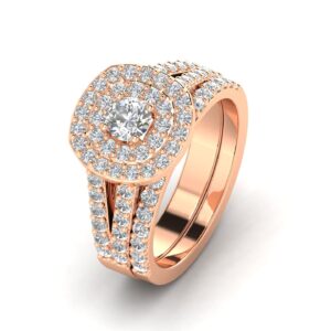 2.00ct Cushion Halo Diamond Engagement Wedding Ring Set 10K Rose Gold (H-I, I2-I3)