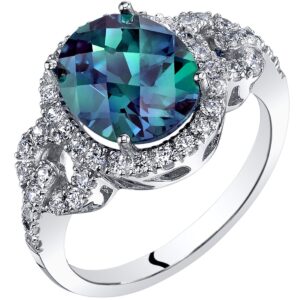 peora created alexandrite ring for women 14k white gold, color changing large 3.25 carats oval shape 10x8mm, comfort fit, size 6