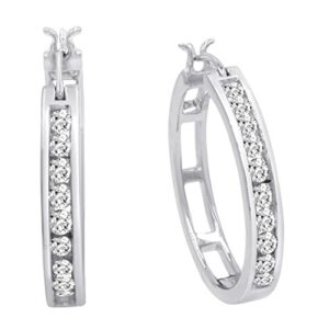 ags certified 1carat tw real natural diamond round hoop earrings in 10k white gold