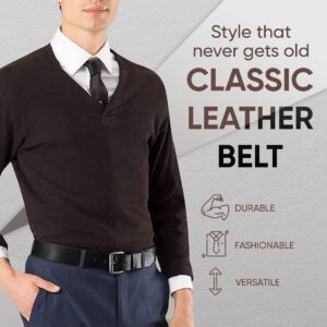 Mens Casual Belt Leather, Super Soft Full Grain Leather Comfort Belt, Black, Size 36 (Waist 34)