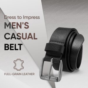 Mens Casual Belt Leather, Super Soft Full Grain Leather Comfort Belt, Black, Size 36 (Waist 34)