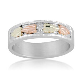 women's diamond-cut wedding ring, sterling silver, 12k green and rose gold black hills gold motif, size 5