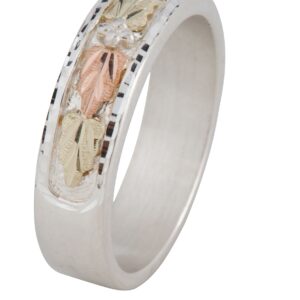 Women's Diamond-Cut Wedding Ring, Sterling Silver, 12k Green and Rose Gold Black Hills Gold Motif, Size 5