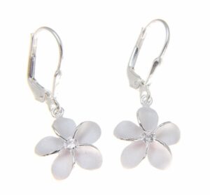 sterling silver 925 hawaiian plumeria flower cz leverback earrings 15mm