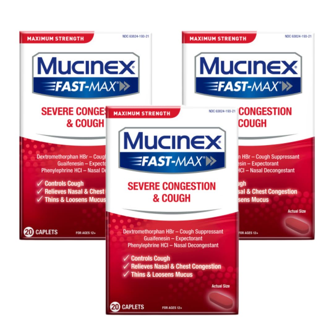 Mucinex Fast-Max Adult Severe Congestion and Cold Caplets, 20 Count (Pack of 3)