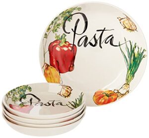 lorren home trends 5 piece porcelain pasta set vegetable design, multicolor