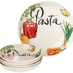 Lorren Home Trends 5 Piece Porcelain Pasta Set Vegetable Design, Multicolor