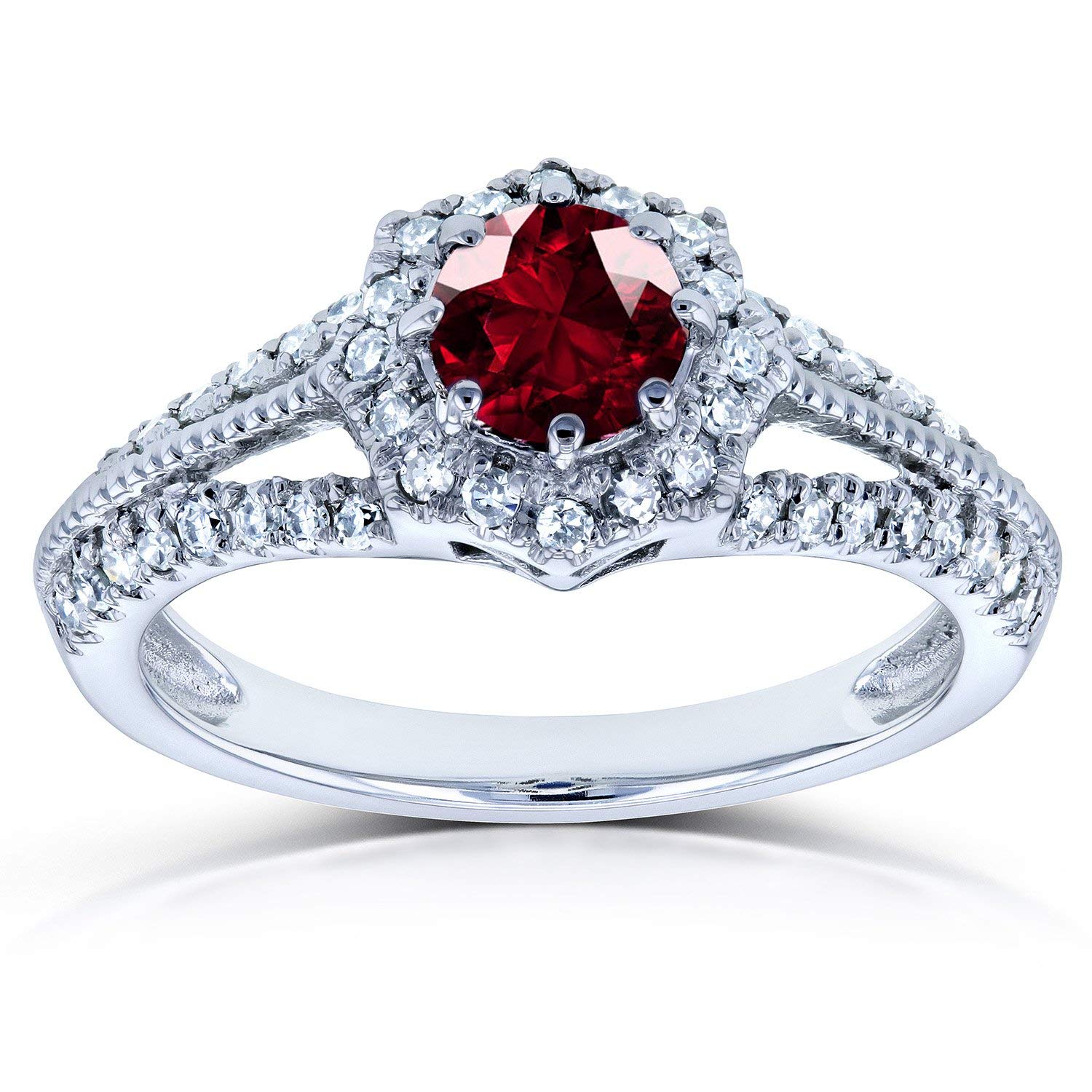 Kobelli Vintage Style Garnet & Diamond Engagement Ring 7/8 Carat (ctw) in 14k White Gold, Size 10, White Gold