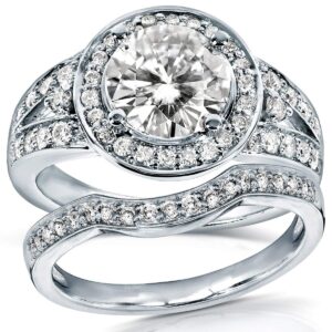 kobelli moissanite halo low-set center bridal set 2 carats tw in 14k white gold, size 9, white gold