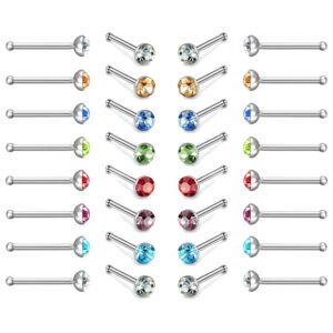 evevil 60pcs small nose studs stainless steel cz nose piercing jewelry tiny bone studs for women men hypoallergenic (1.5mm, multi-color cz,22g)