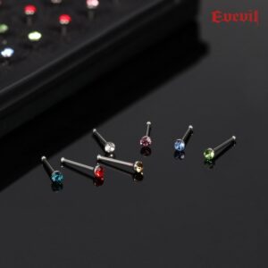 Evevil 60pcs Small Nose Studs Stainless Steel CZ Nose Piercing Jewelry Tiny Bone Studs for Women Men Hypoallergenic (1.5mm, Multi-Color CZ,22G)