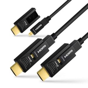 dtech fiber optic hdmi cable 50 feet 4k 60hz 444 chroma subsampling 18gbps high speed ultra hd with dual connector micro hdmi and standard hdmi cord compatible with tv projector computer monitor