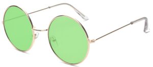 alwaysuv round small flat sunglasses circle metal vintage 70's hippie glasses (green)