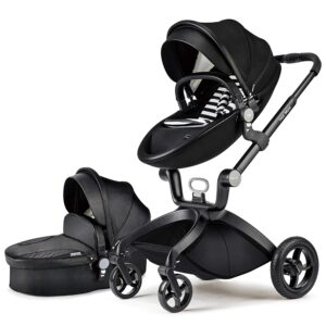 hot mom baby stroller: baby carriage with adjustable seat height angle and four-wheel shock absorption,reversible，high landscape and fashional pram (black)