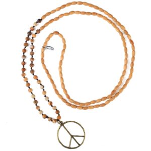 kelitch classic peace sign necklace love hippie pendant frosted crystal beaded necklace for women (grey white)