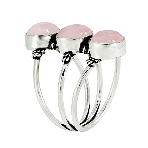 925 Silver Plated 8.65Cts Natural Rose Quartz Ring Size 7.5 For Women, Pink Stone January Birthstone Ring Jewelry Gift For Women Mom Wife