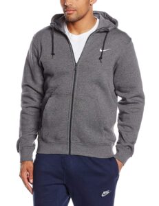 nike men's club swoosh full zip fleece hoodie (small, charcoal)