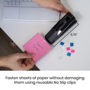 OfficeGoods No Slip Clip Staple Free Stapler - Revolutionary Clasp & Fastener for Documents & Reports - Holds 2 to 50 Pages Perfectly Without Staples - 40 Reusable Clips