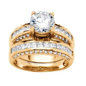 palmbeach jewelry platinum or yellow gold-plated .925 sterling silver round cubic zirconia bridal ring set size 10