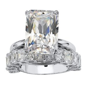 palmbeach platinum-plated emerald cut cubic zirconia bridal ring set sizes 6-10 size 7