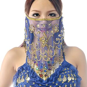 Wuchieal Women's Belly Dance Tribal Face Veil With Halloween Costume Accessory (Dark Blue)