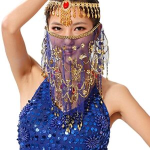 Wuchieal Women's Belly Dance Tribal Face Veil With Halloween Costume Accessory (Dark Blue)