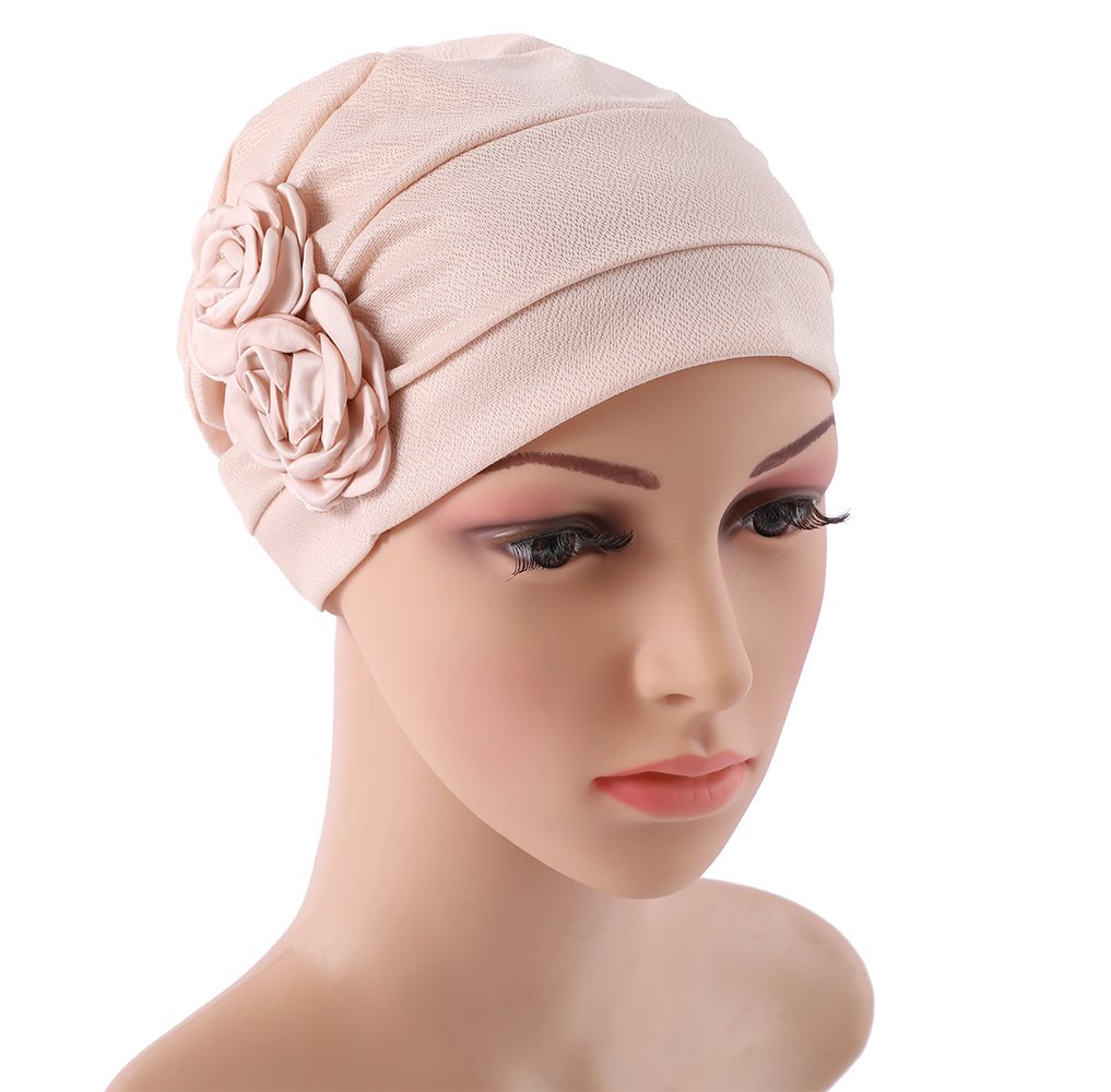 HONENNA Chemo Turban Headband Scarf Beanie Cap Hat for Cancer Patient (Cream-Coloured)