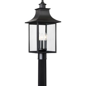 quoizel ccr9010k chancellor outdoor lantern post mount, 3-light 180 total watts, 22" h x 10" w, mystic black