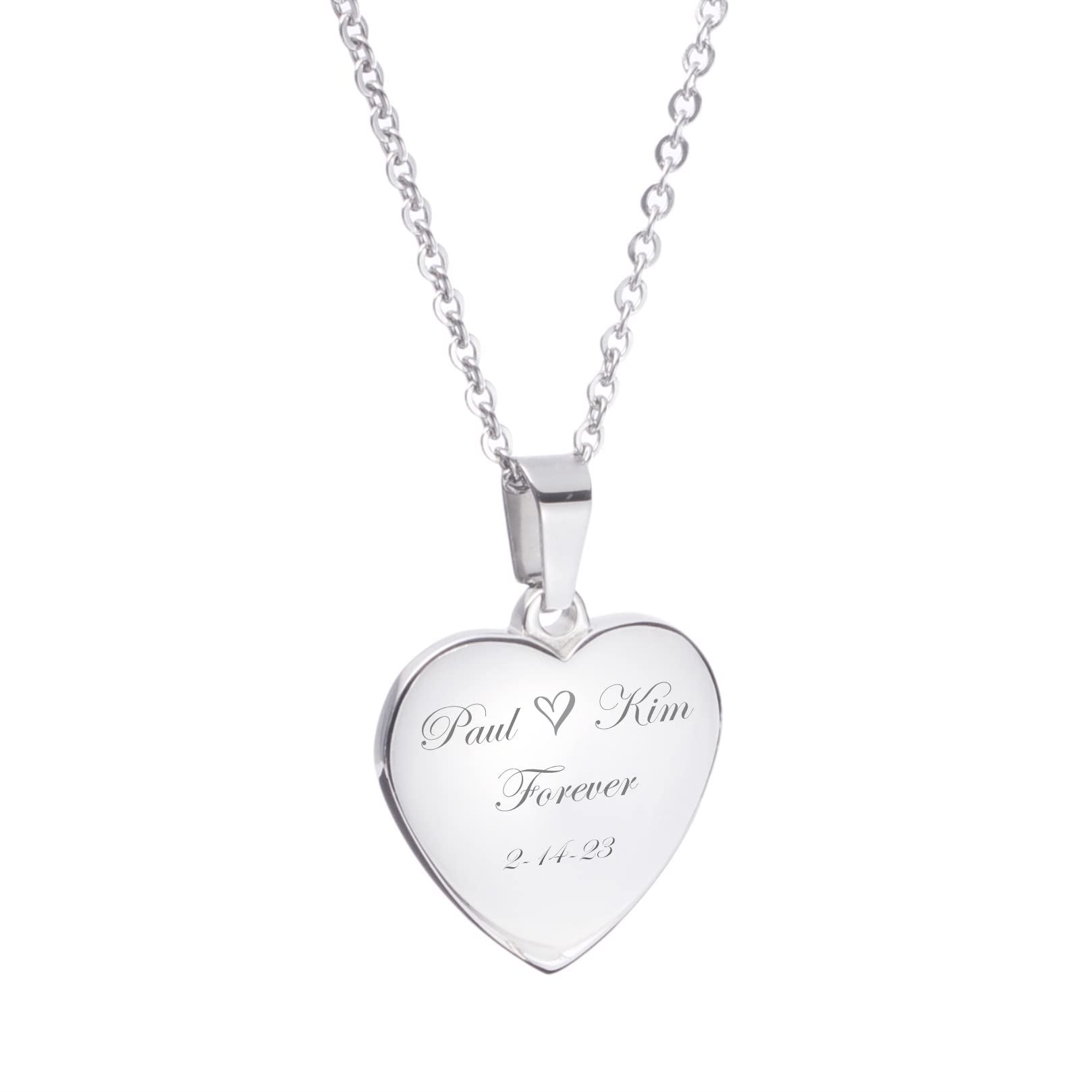 Personalized Silver Heart Necklace Pendant Custom Engraved Free