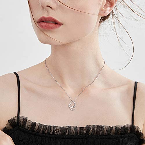 EVER FAITH Women's 925 Sterling Silver Simple Interlocking Open Heart Adjustable Pendant Necklace