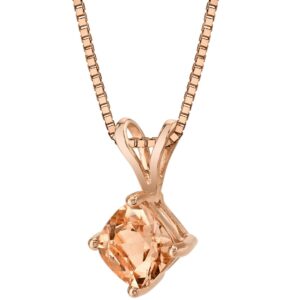 peora genuine morganite pendant for women 14k rose gold, classic solitaire, aaa grade cushion cut, 6mm, 1 carat total