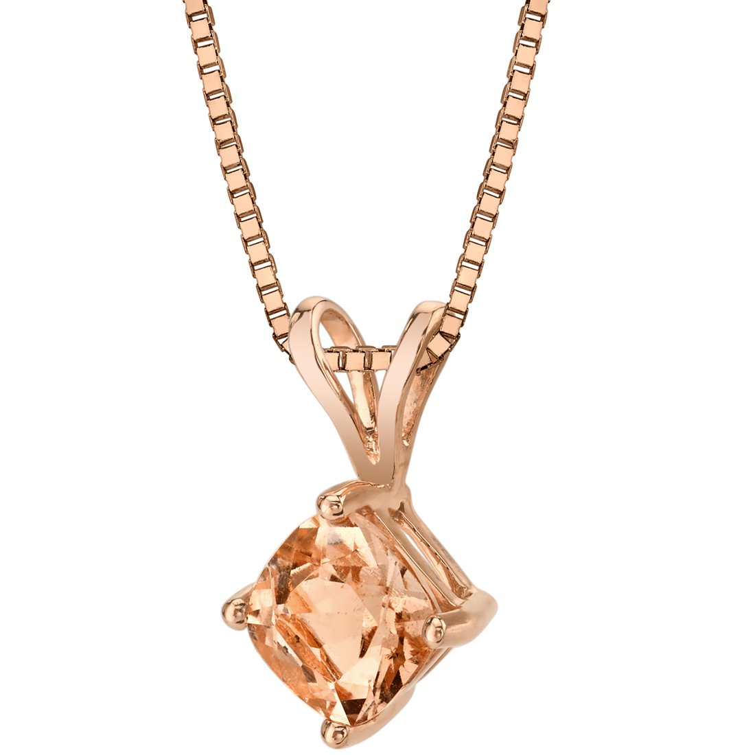 PEORA Genuine Morganite Pendant for Women 14K Rose Gold, Classic Solitaire, AAA Grade Cushion Cut, 6mm, 1 Carat total