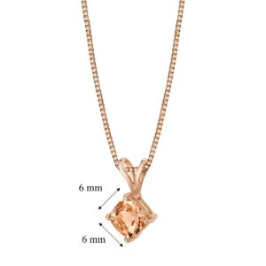 PEORA Genuine Morganite Pendant for Women 14K Rose Gold, Classic Solitaire, AAA Grade Cushion Cut, 6mm, 1 Carat total