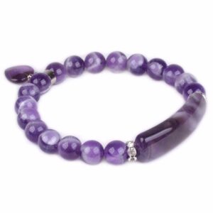 natural african amethyst gem semi precious gemstone love heart charm stretch bracelet