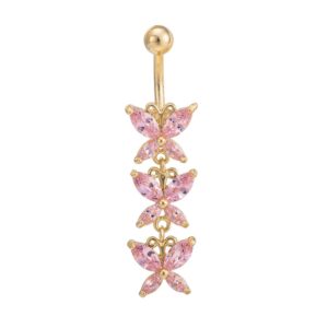 jajafook fancy cz gemstone triple butterfly surgical steel with solid titanium belly button ring