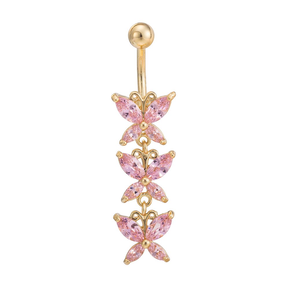 JAJAFOOK Fancy CZ Gemstone Triple Butterfly Surgical Steel with Solid Titanium Belly Button Ring