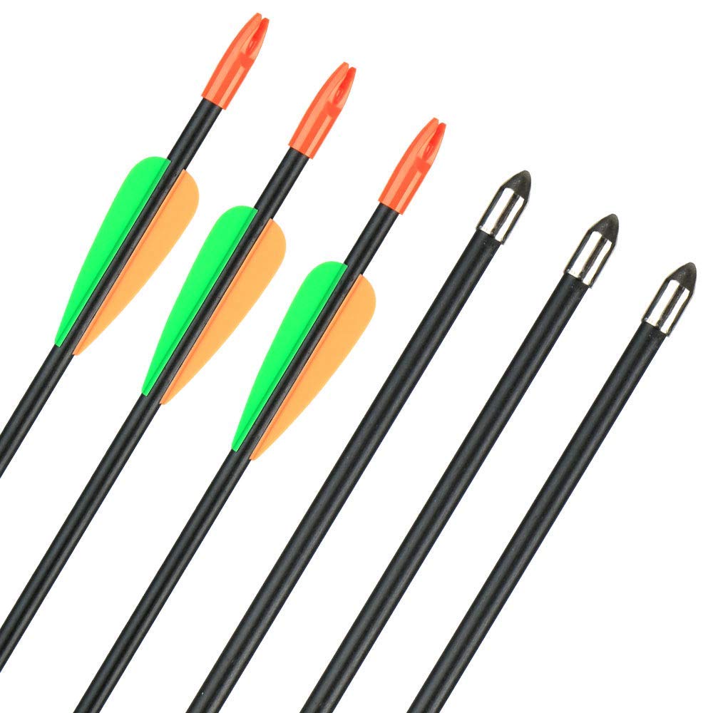 Huntingdoor 28inch/26inch Archery Targeting Arrows Youth Arrows Practice Arrows for Kids Beginner Fiberglass Arrows for Recurve Bow 12 Pack (Black 28inch)