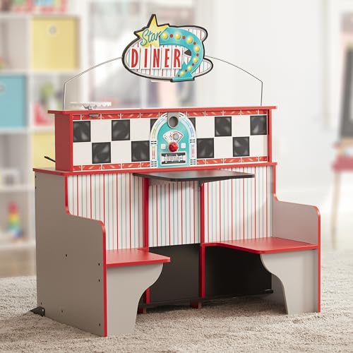 Melissa & Doug Double-Sided Wooden Star Diner Restaurant Play Space