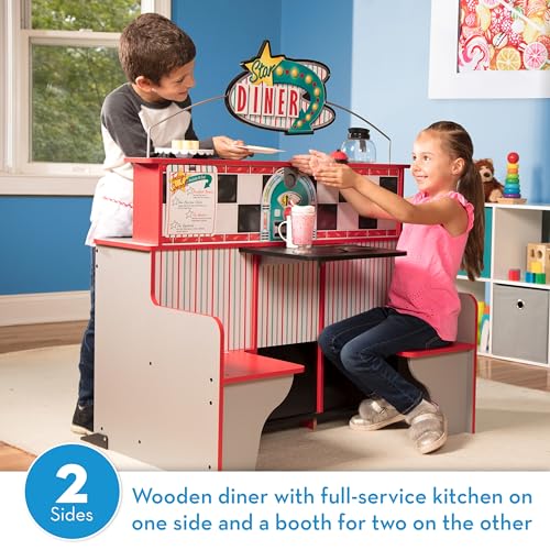 Melissa & Doug Double-Sided Wooden Star Diner Restaurant Play Space