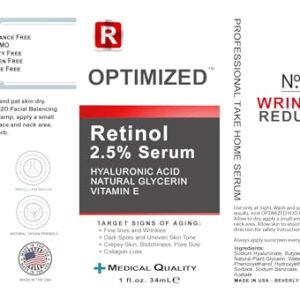 Retinol Serum 2.5% with Hyaluronic Acid, Glycerin, Vitamin E - Reduce Wrinkles, Fine Lines, Even Skin Tone, Sun Spots, Age Spots - Boost Collagen Production 1 fl oz - OPTIMIZED LAB Guaranteed