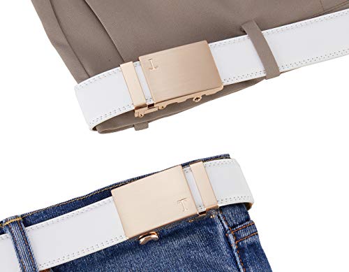 Tonywell White Belt Men, Ratchet Belt Leather Genuine 1.5 Inch Wide for Dress Pants & Jeans