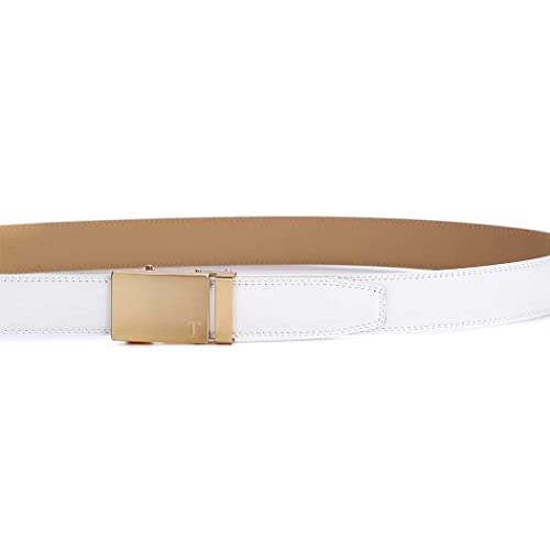 Tonywell White Belt Men, Ratchet Belt Leather Genuine 1.5 Inch Wide for Dress Pants & Jeans