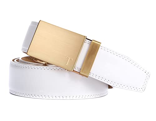 Tonywell White Belt Men, Ratchet Belt Leather Genuine 1.5 Inch Wide for Dress Pants & Jeans