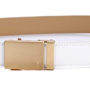 Tonywell White Belt Men, Ratchet Belt Leather Genuine 1.5 Inch Wide for Dress Pants & Jeans