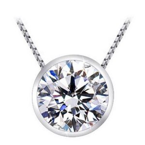 solitaire diamond pendants 1 carat bezel set necklace platinum (j, si2, 1 ctw) w/ 16" 14k white gold chain